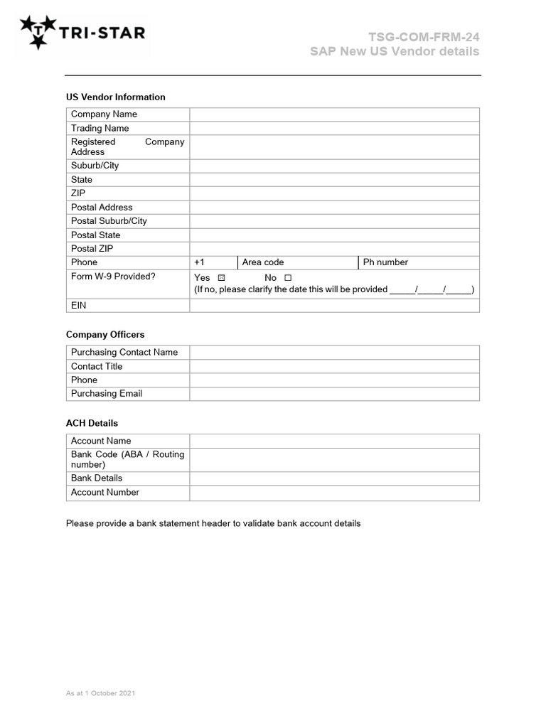 US Vendor Information Form Details | PDF