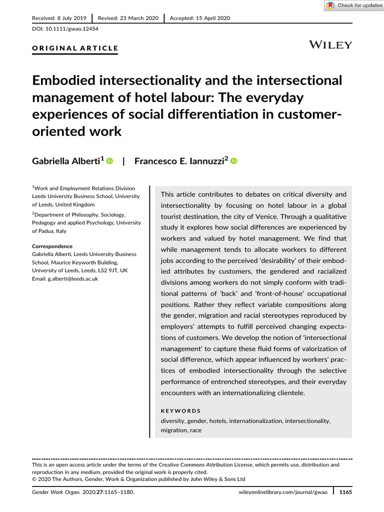 Gender Work Organization - 2020 - Alberti - Embodied Intersectionality and The Intersectional ...