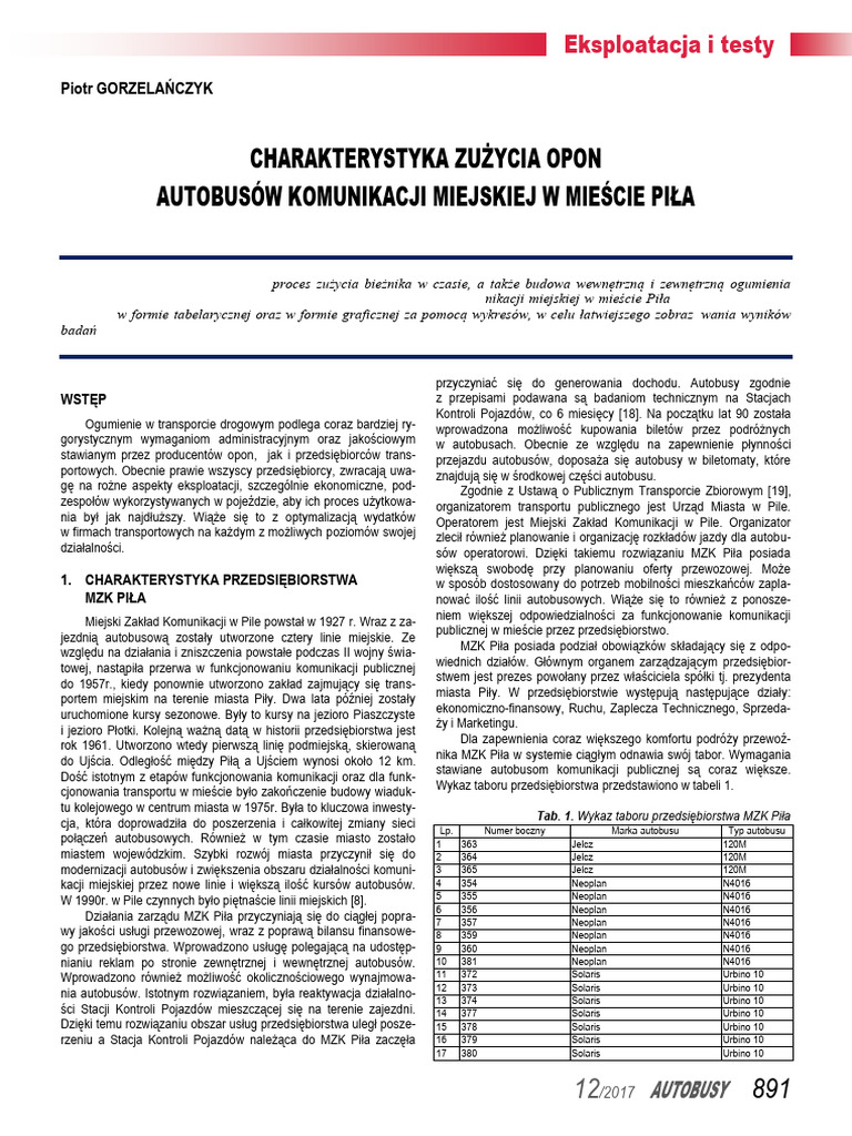 Charakterystyka Zużycia Opon Autobu | PDF