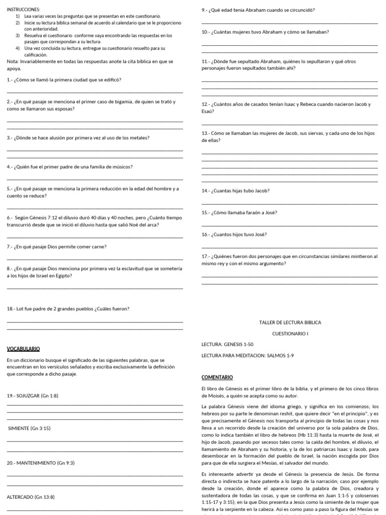 Cuestionario Cap 1 | PDF | Libro del Génesis | Jacob