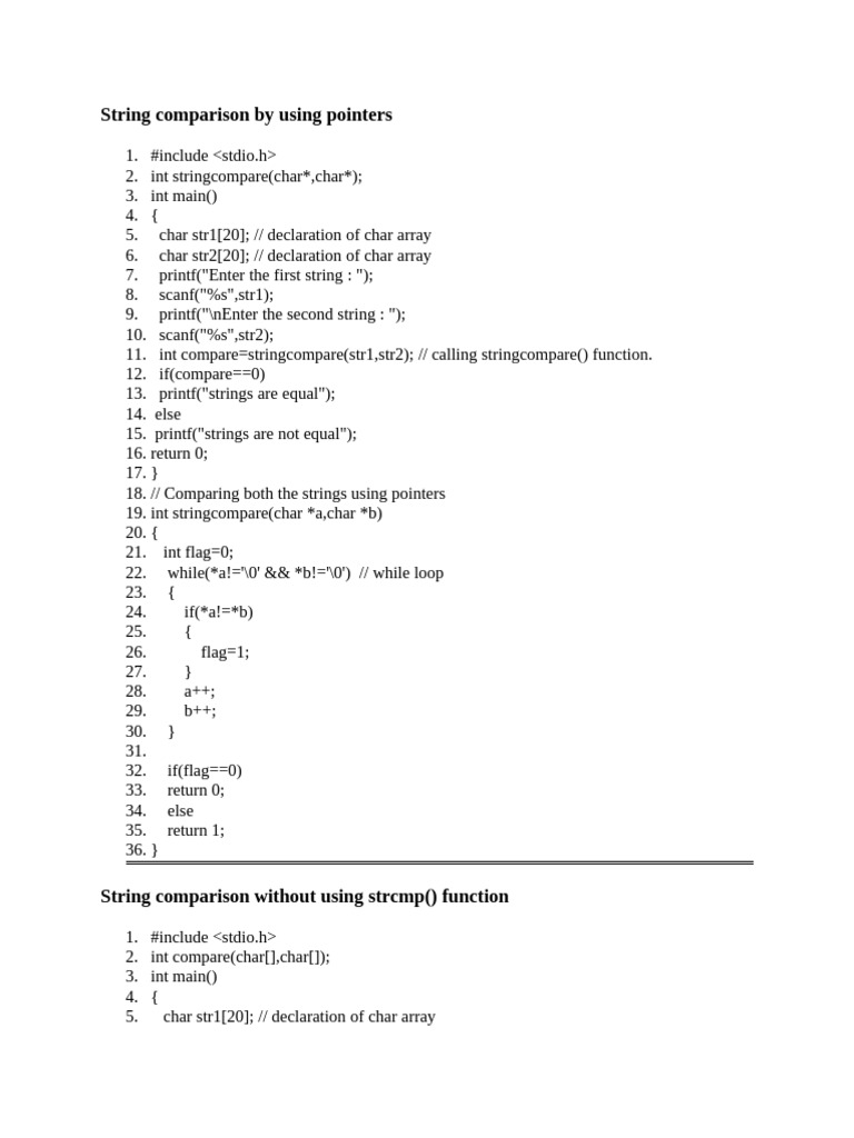 String Comparison by Using Pointers | PDF | Pointer (Computer Programming) | String (Computer ...