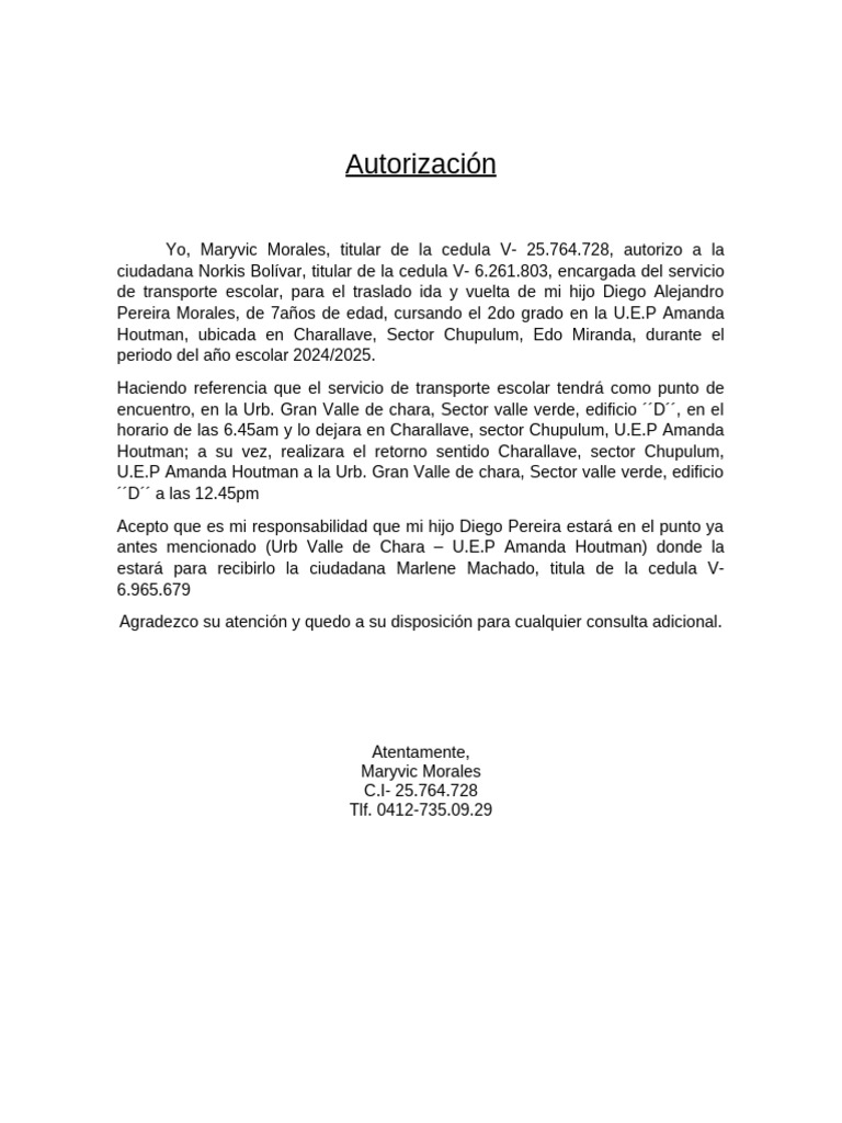 Autorización Marivic | PDF