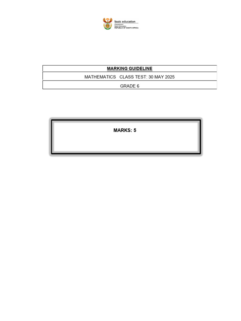 30 May 2025 Grade 6 Marking Guideline | PDF | Division (Mathematics ...