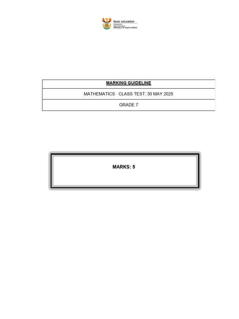 30 May 2025 Grade 7 Marking Guideline | PDF | Mathematics