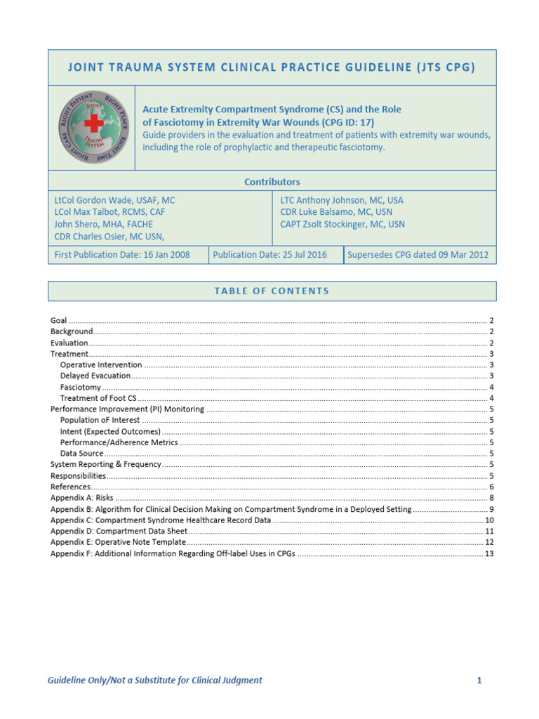 Acute Extremity Compartment Syndrome and The Role of Fasciotomy CPG en ...