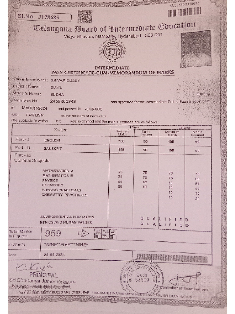 Secondary Board Certificate | PDF