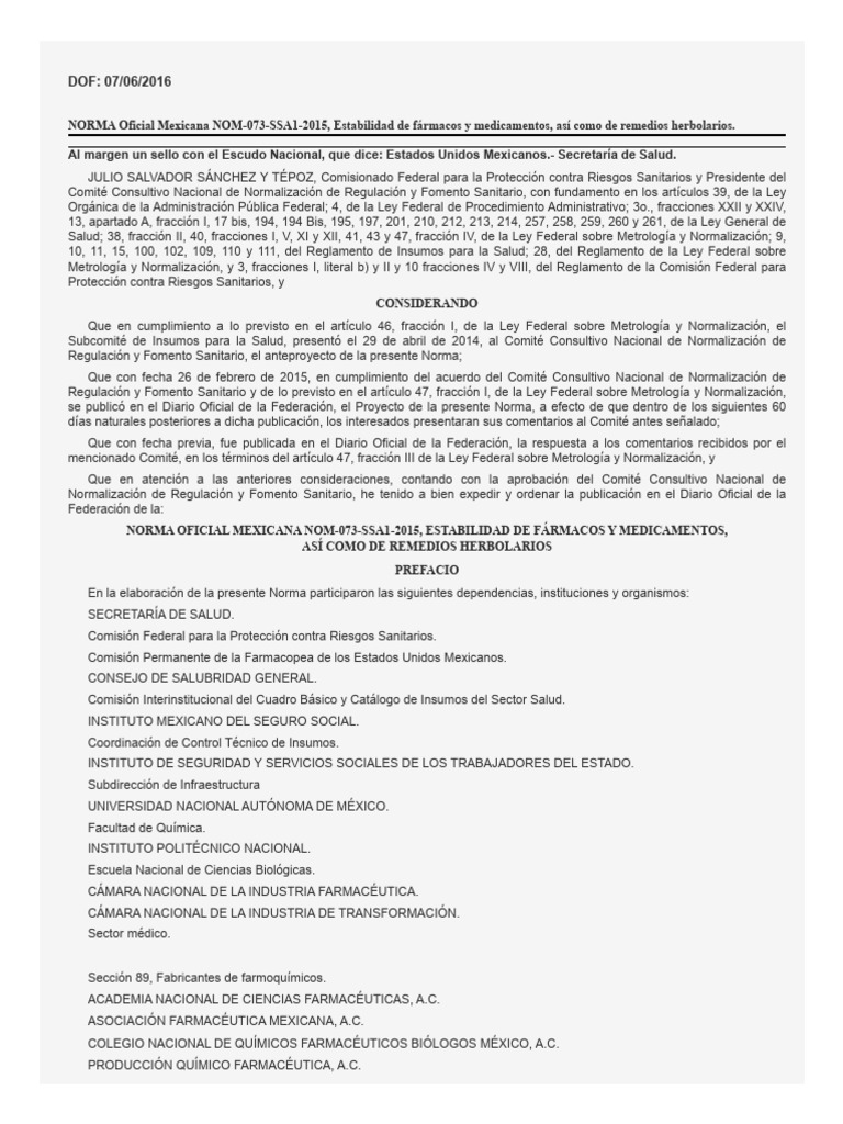 Nom 073 Ssa1 | PDF | Medicamentos con receta | Farmacia