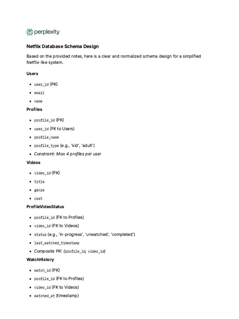 Netflix Database Schema Design | PDF