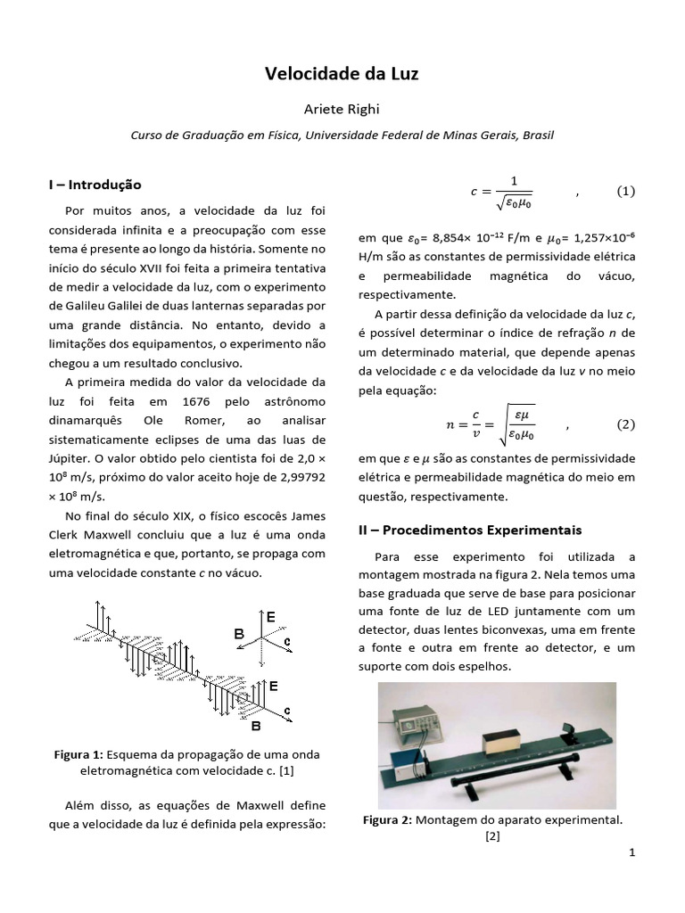 Relatorio Modelo2 Velocidade Da Luz | PDF | Velocidade da luz | Ótica