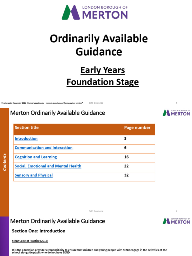 Early Years - Ordinarily Available Guidance | PDF | Learning ...