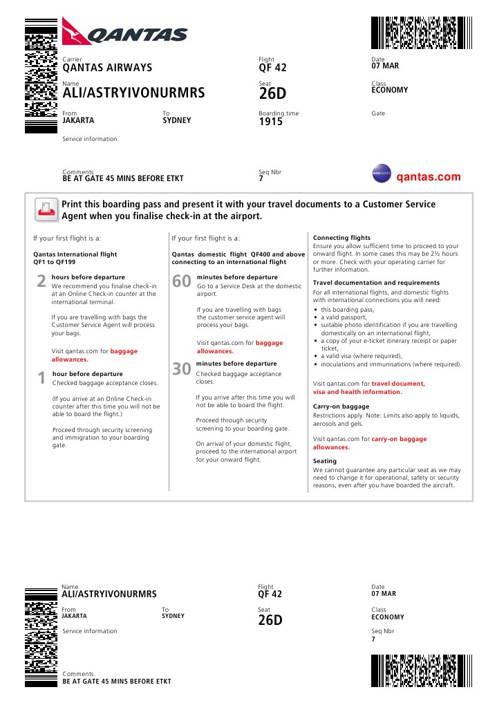 Qantas Boarding Pass Instructions | PDF | Travel Visa | Airport
