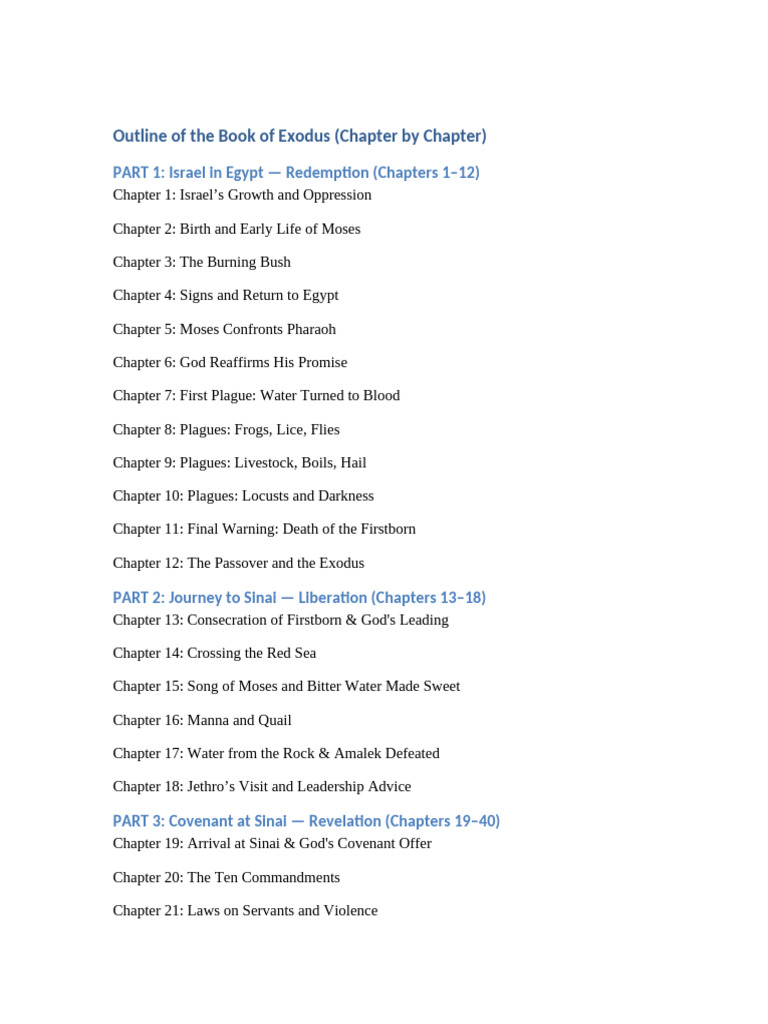 Exodus Outline Chapter by Chapter | PDF