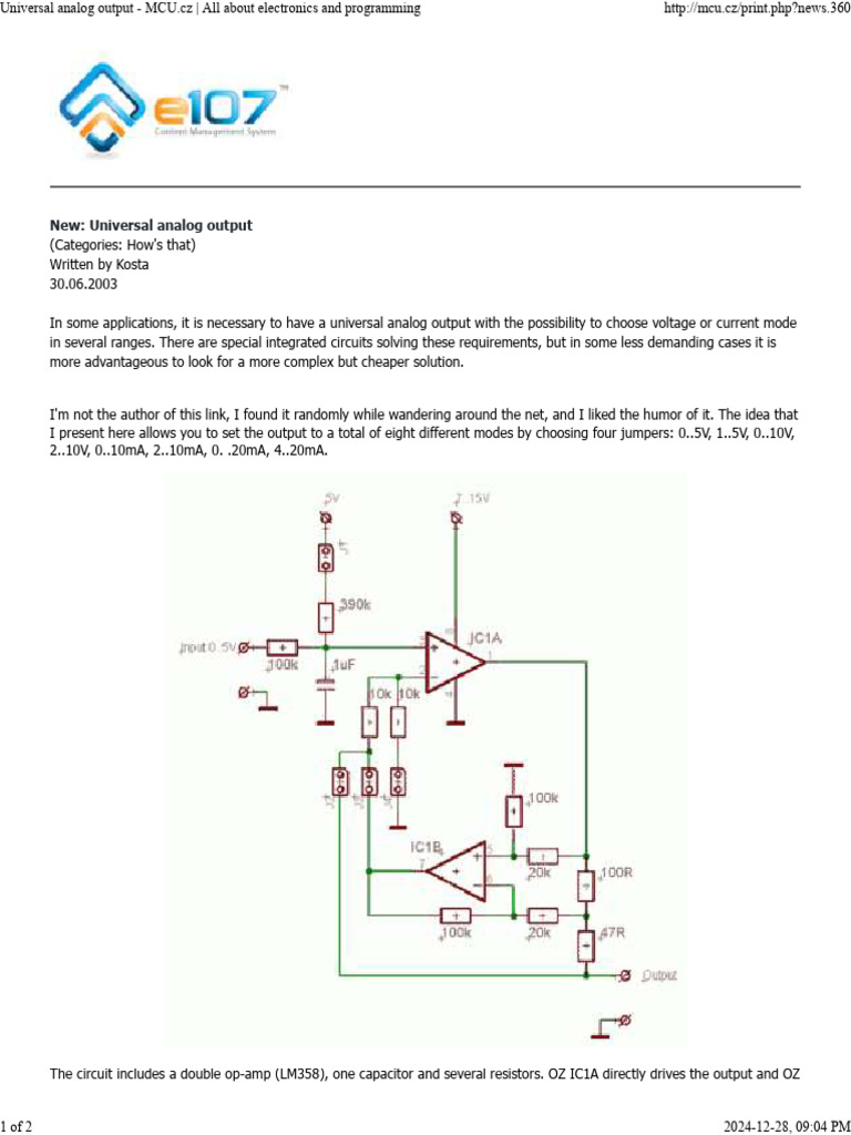 Universal Analog Output - MCU | PDF | Analogue Electronics ...