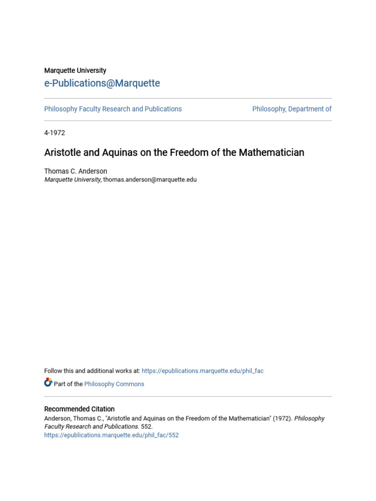 Aristotle and Aquinas On The Freedom of The Mathematician | PDF ...