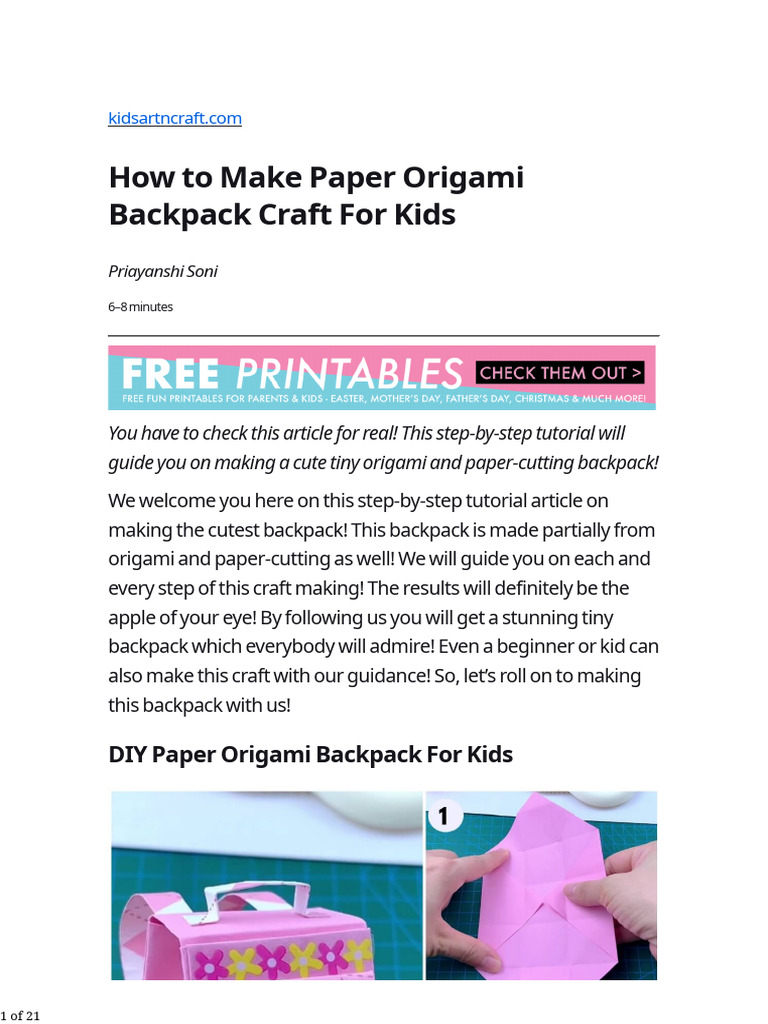 How To Make Paper Origami Backpack Craft For Kids - Kids Art & Craft ...