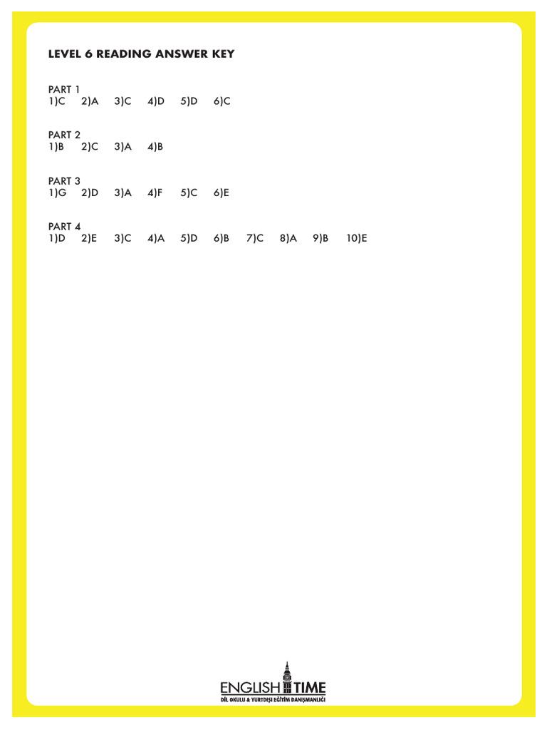 Level 6 Reading Exam Answer Key | PDF