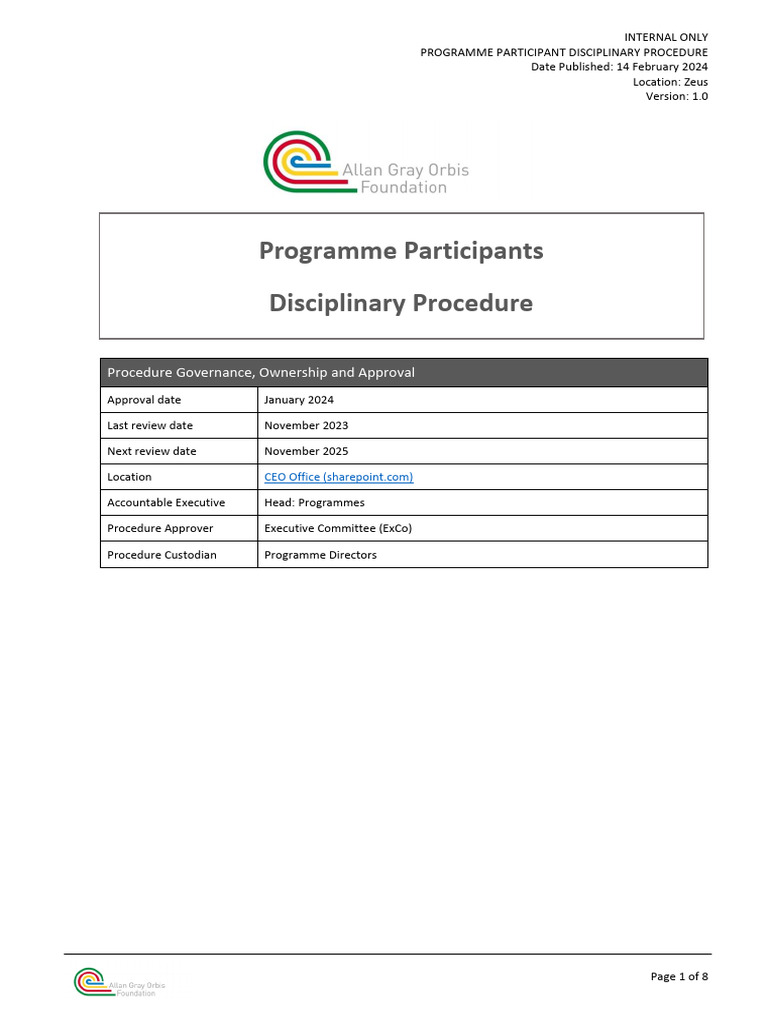 AGOF Programme Participants Disciplinary Procedure | PDF | Plagiarism | Justice