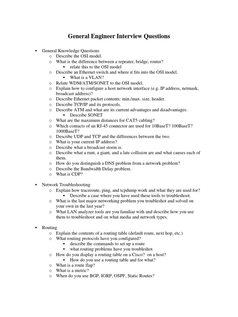 General Engineer Interview Questions Guide | PDF | Wavelength Division ...