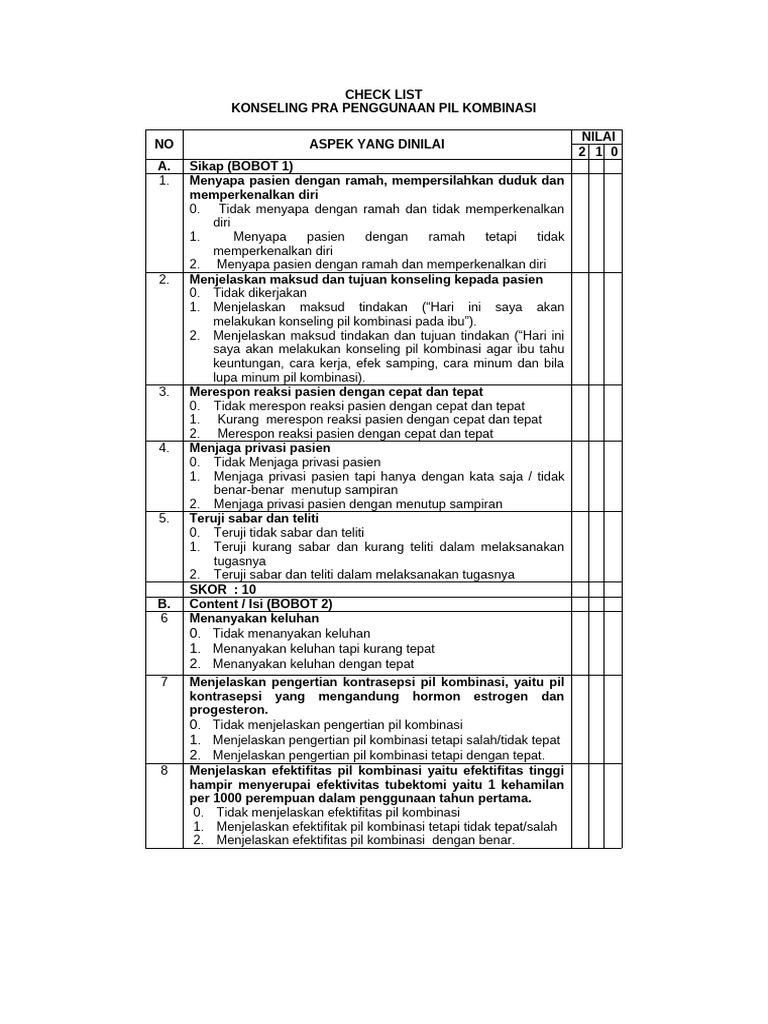 Check List Pil Kombinasi | PDF