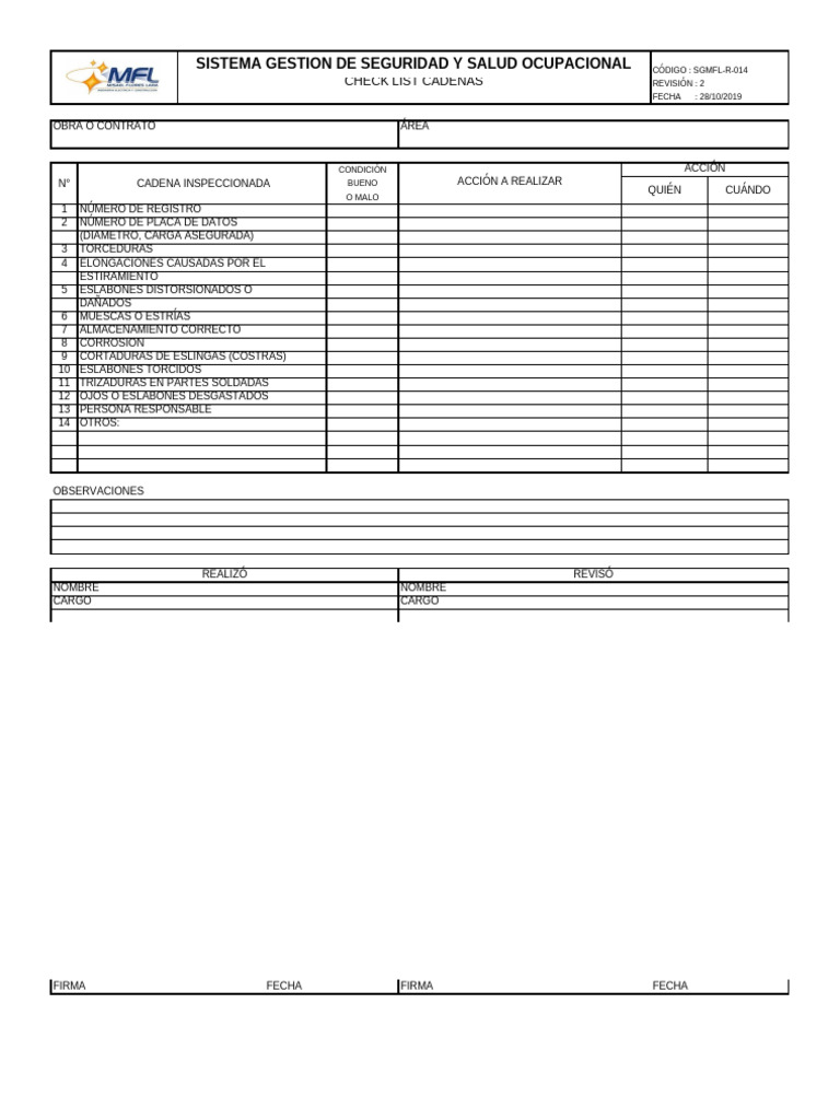 Check List Cadenas | PDF