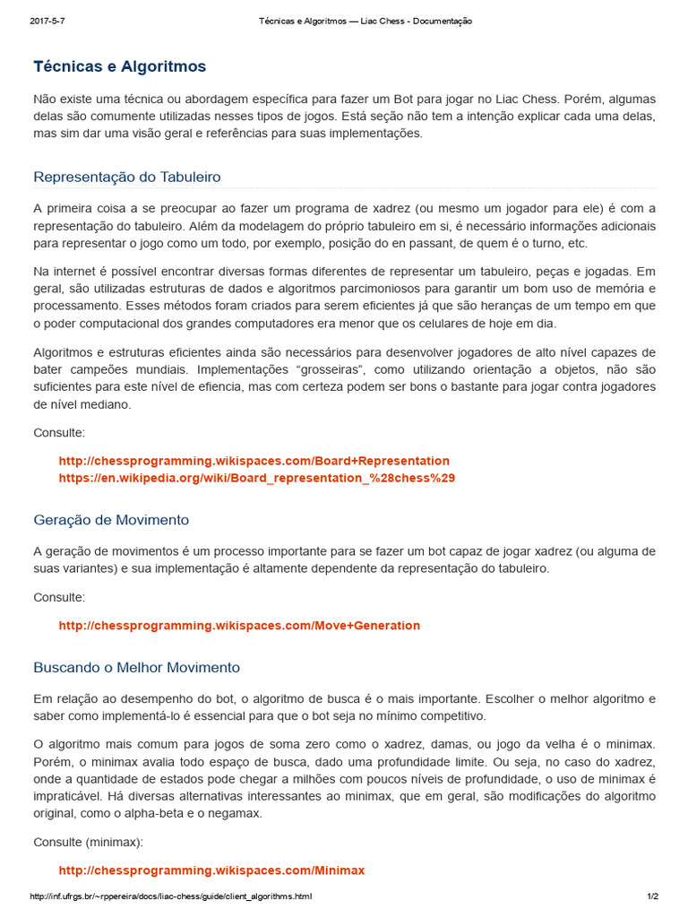 Técnicas e Algoritmos - Liac Chess - Documentação | PDF | Algoritmos ...