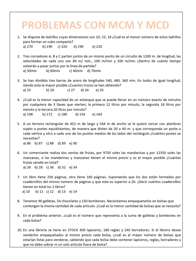 Problemas Con MCM - MCD, Problemas Con MCM - MCD | PDF