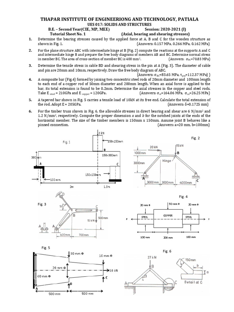 Tutorial Sheets 1-6 With Solutions | PDF | Stress (Mechanics) | Buckling