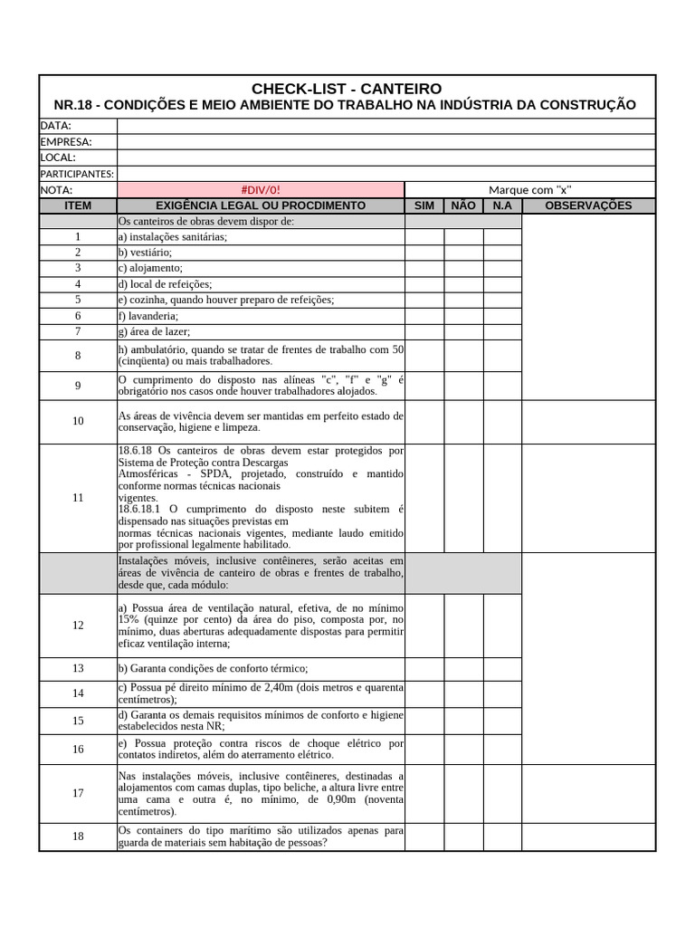 Formulario de Check List Canteiro | PDF | Chuveiro