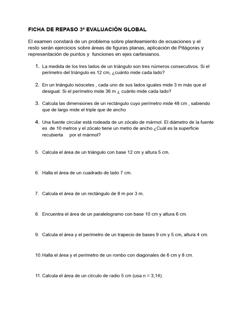 Ficha de Repaso 3 Evaluación Global | PDF | Triángulo | Zona