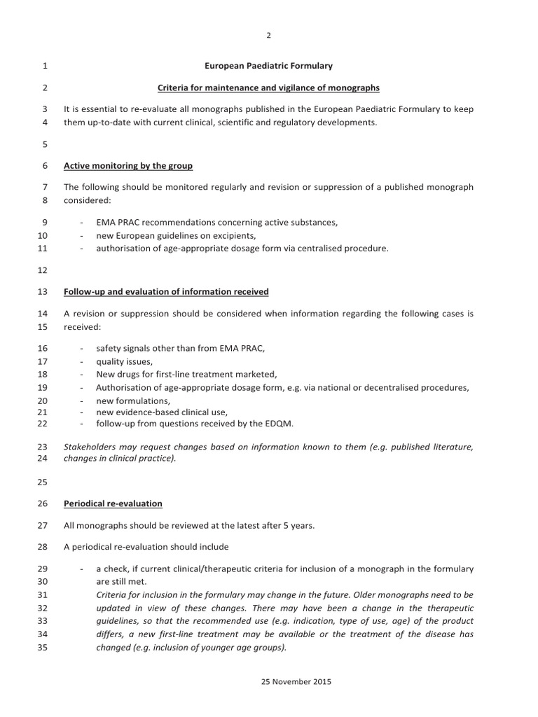 02 European Paediatric Formulary - Criteria For Maintenance and ...