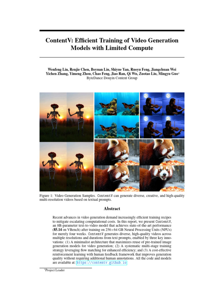ContentV Efficient Training of Video Generation Models With Limited ...