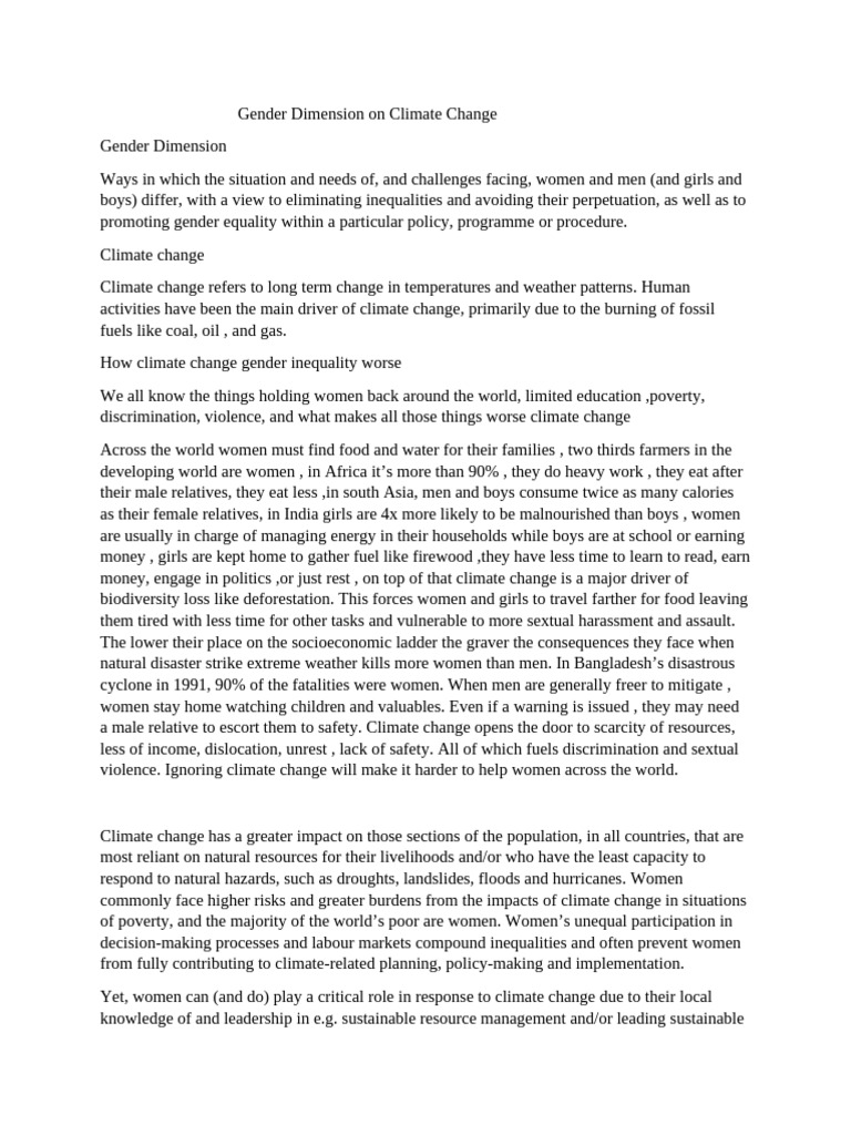 Gender Inequality in Climate Change Impact | PDF | Climate Change ...