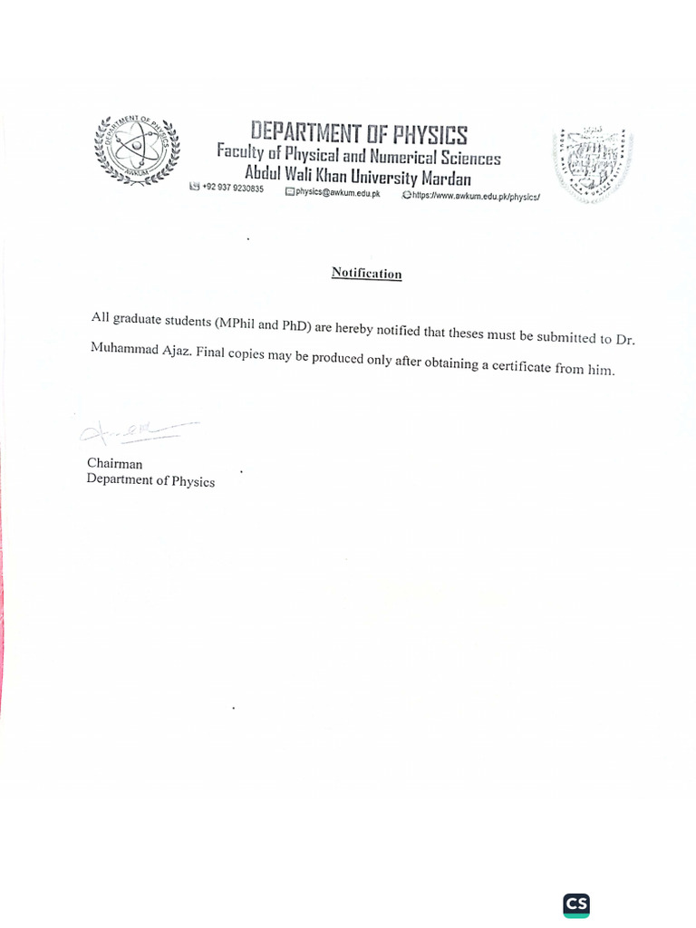 Notification Regarding Thesis Submission | PDF