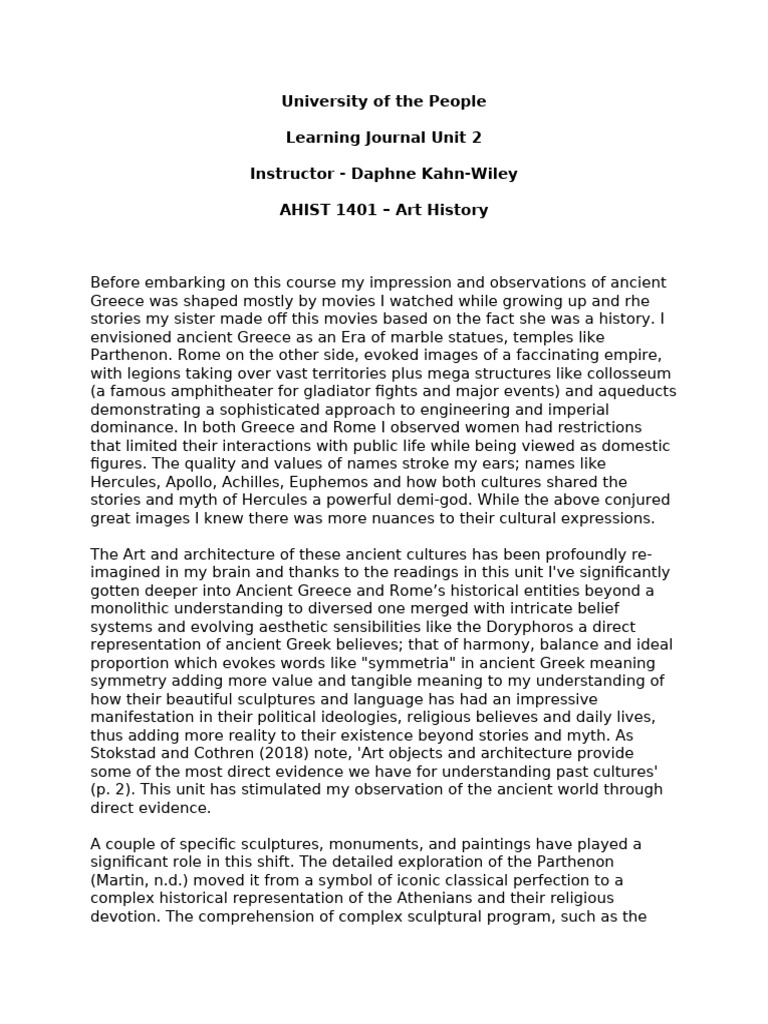 AHIST 1401 - Learning Journal Unit 2 | PDF | Ancient Rome | Roman Empire