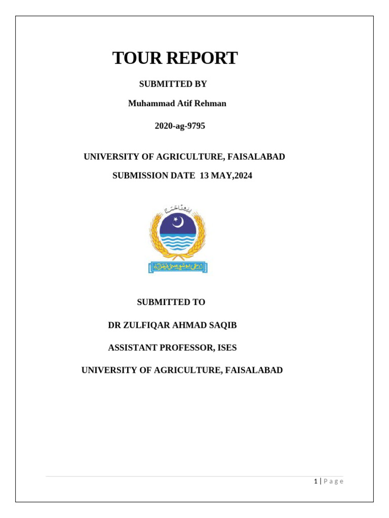 TOUR REPORT (Muhammad Atif Rehma 2020-Ag-9795) | PDF | Environmental Impact Assessment | United ...