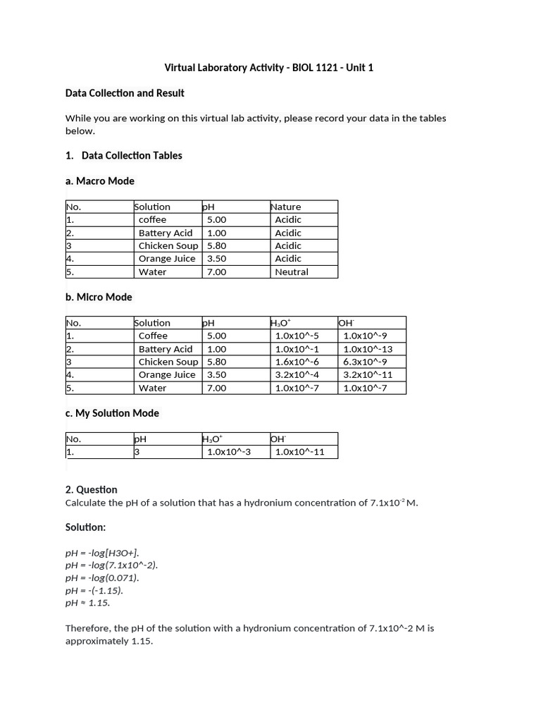 Experiment 1 - Data Collection and Result | PDF | Ph | Applied And Interdisciplinary Physics