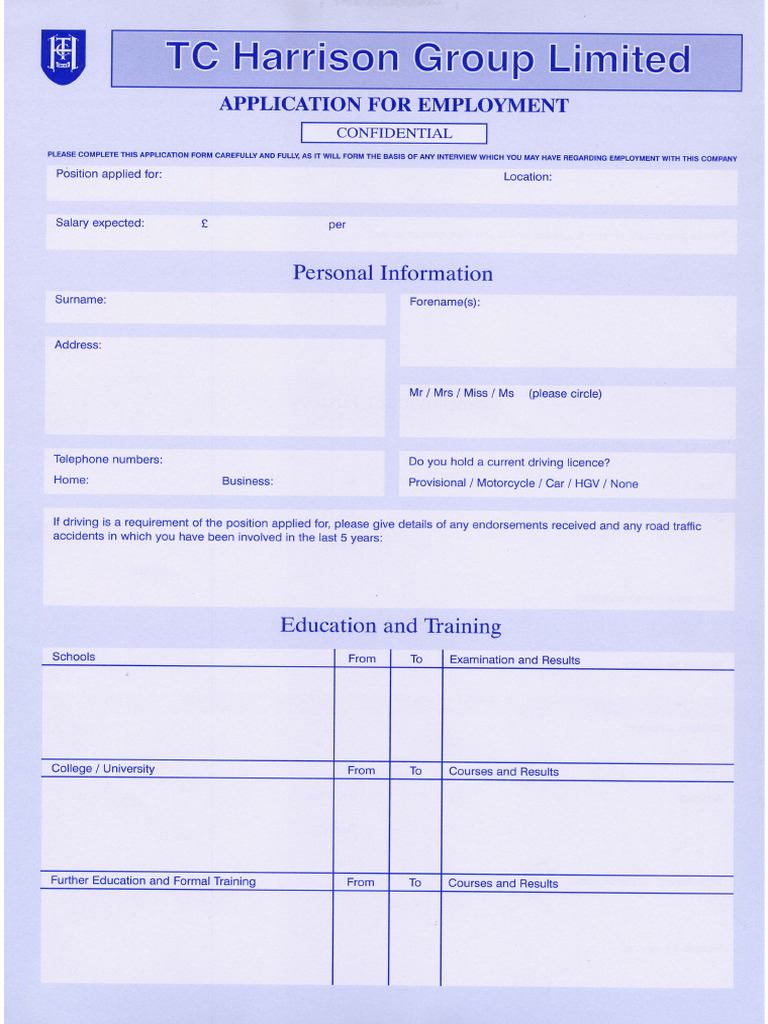 TCH Employment Application | PDF