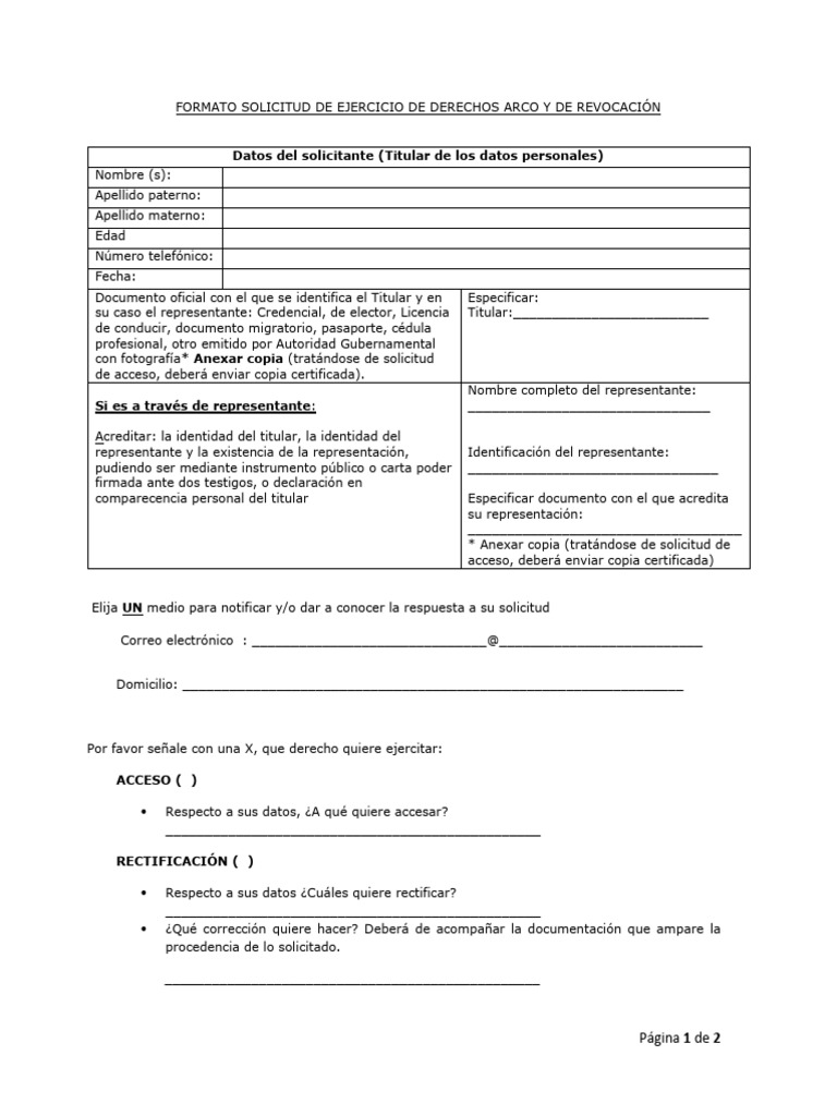 Formato Solicitud Derechos ARCO | PDF