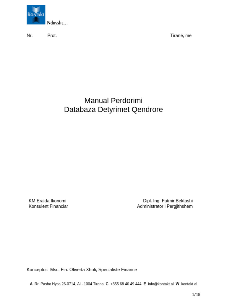 Manual Perdorimi Databaza Detyrime Qendrore | PDF