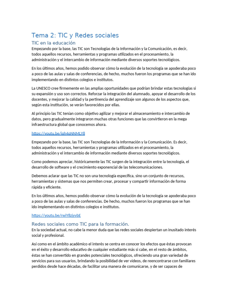 Tema 2 TIC y Redes Sociales | PDF | Tecnología de información y comunicaciones | Enseñando