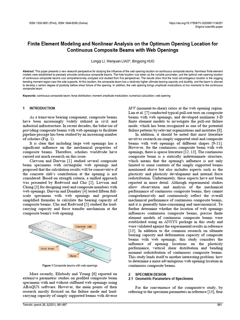 Finite Element Modeling and Nonlinear Analysis On The Optimum Opening ...