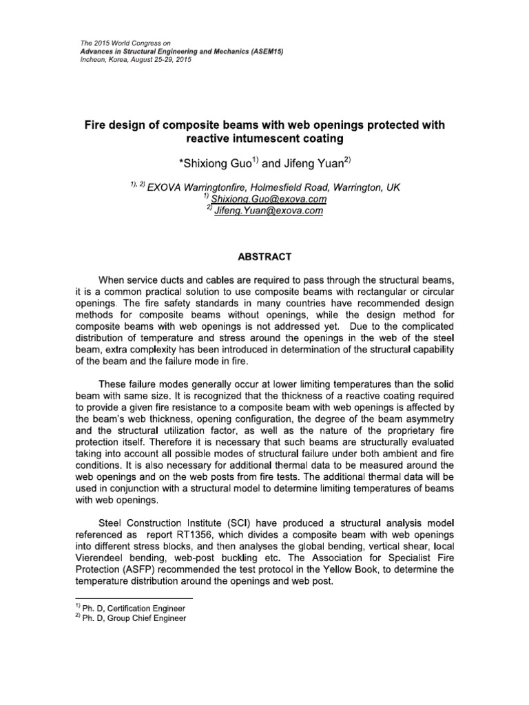 Fire Design of Composite Beams With Web Openings Protected With 2015 | PDF