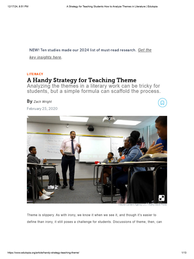 A Strategy For Teaching Students How To Analyze Themes in Literature ...