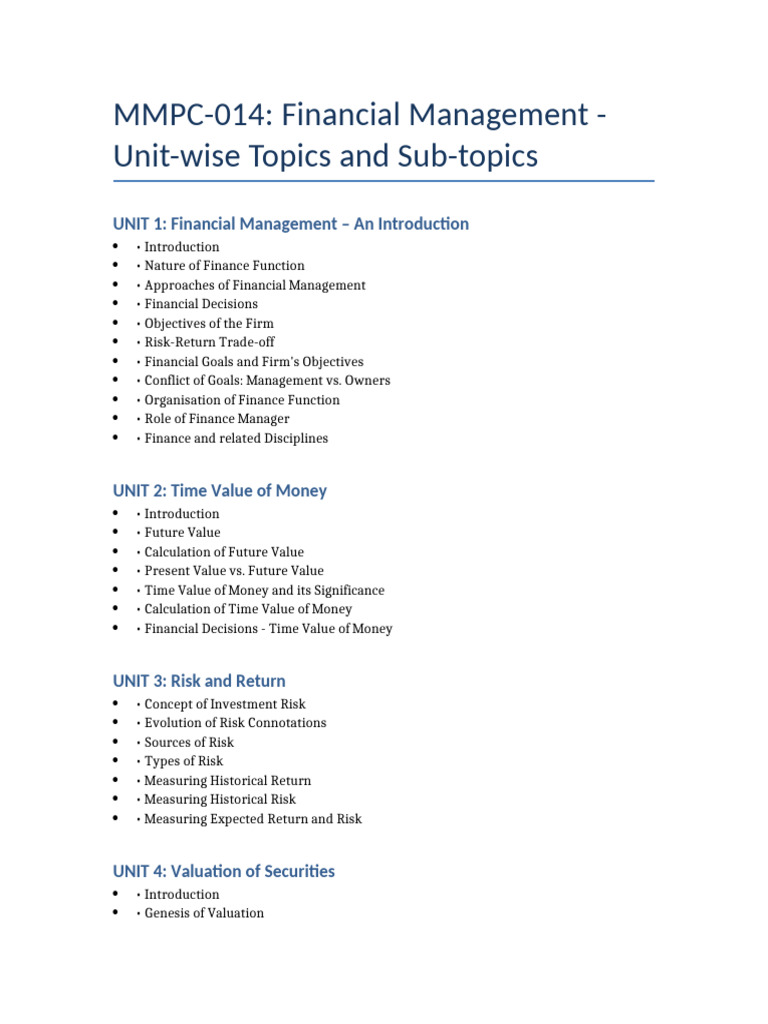 MMPC-014 Unitwise Summary | PDF | Cost Of Capital | Valuation (Finance)