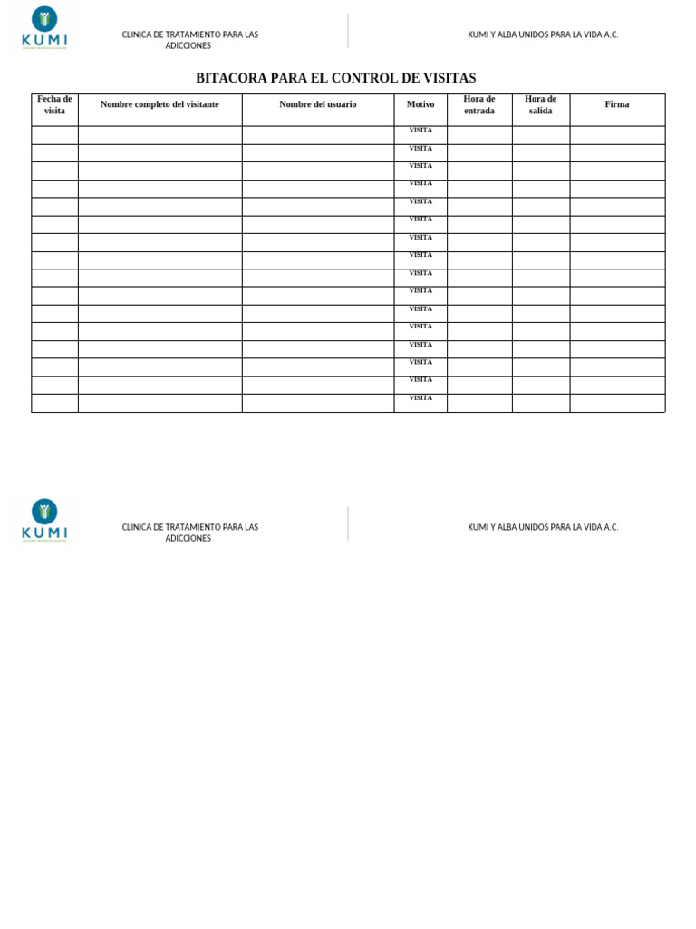 Bitácora de Control de Visitas Clínicas | PDF