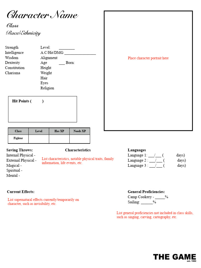 Wizard Character Profile Template | PDF