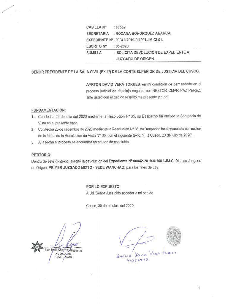 Escrito Devolución | PDF