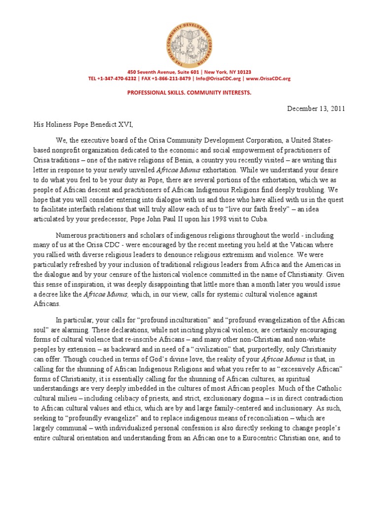 Open Letter To Pope Benedict XVI | PDF | Pope Benedict Xvi | Interfaith ...