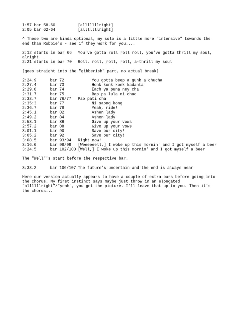 Roadhouse Blues Cue | PDF