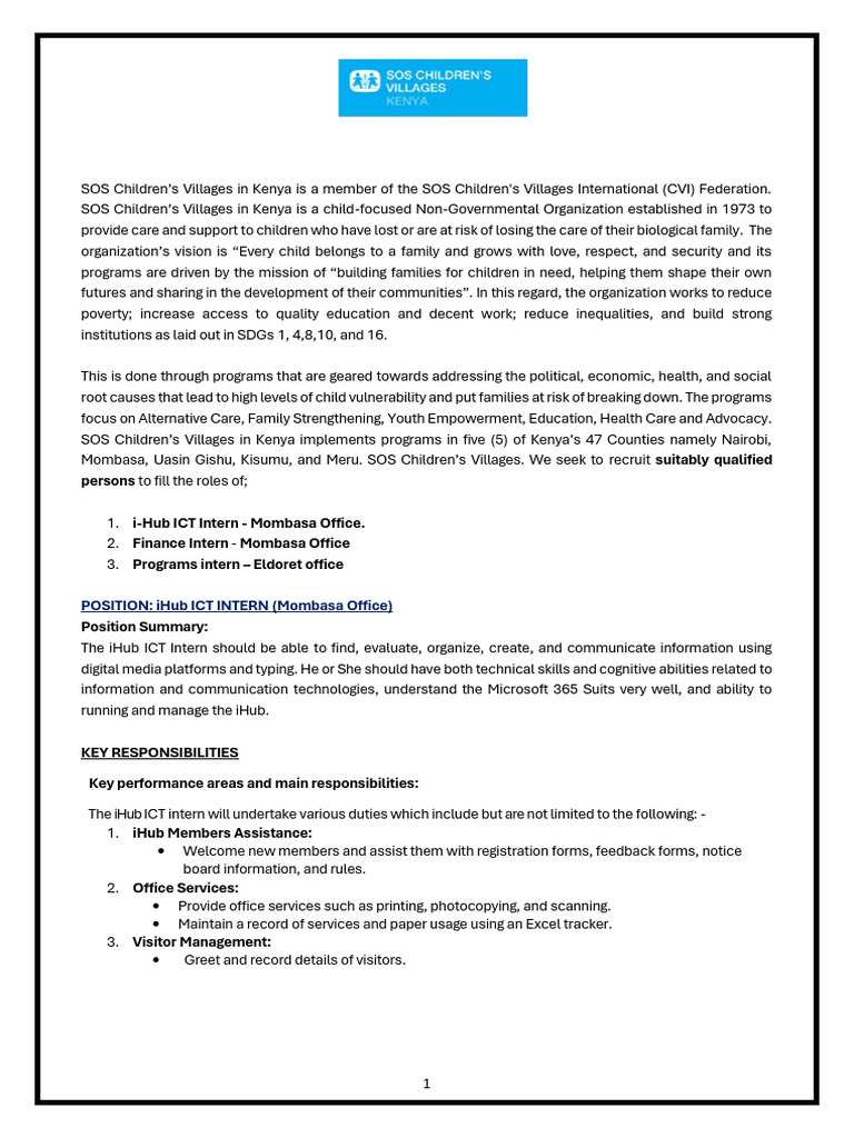 Intern Roles - Finance Intern, ICT Hub and Programs Intern 05 05 25 ...